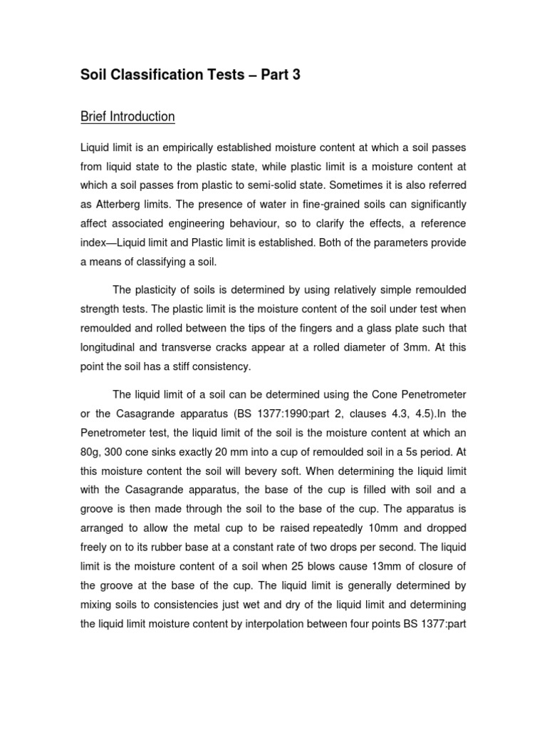 Soil Classification Test: Determination of Liquid Limit and Plastic ...