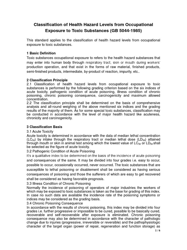 Health Hazard Classification for Toxic Substances | PDF | Toxicity | Poison