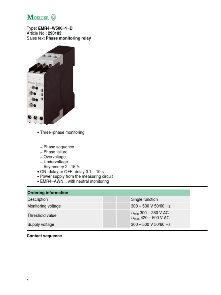 Moeller Datasheet EMR4 W500 1 D 290183 | Alternating Current ...