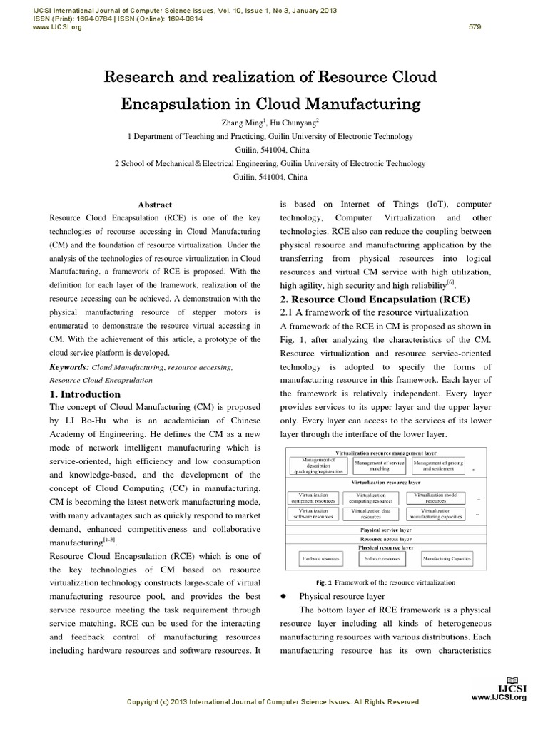 Research and Realization of Resource Cloud Encapsulation in Cloud Manufacturing | PDF | Cloud ...