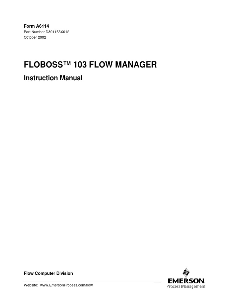 Floboss™ 103 Flow Manager: Instruction Manual | PDF