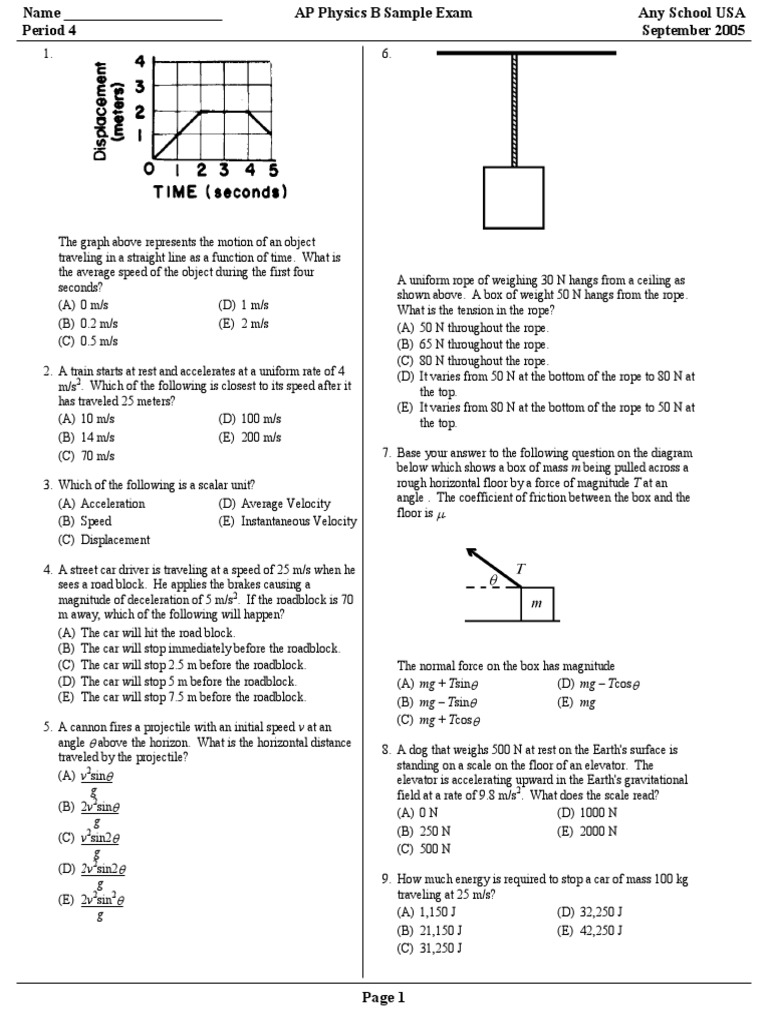 AP Physics B Sample Exam 2005 | PDF | Optics | Electricity