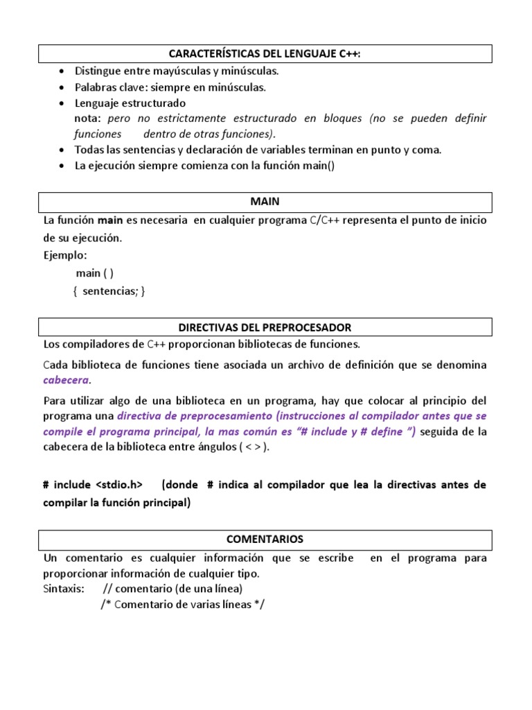 Caracteristicas Del Lenguaje C++ | PDF | C ++ | Variable (informática)