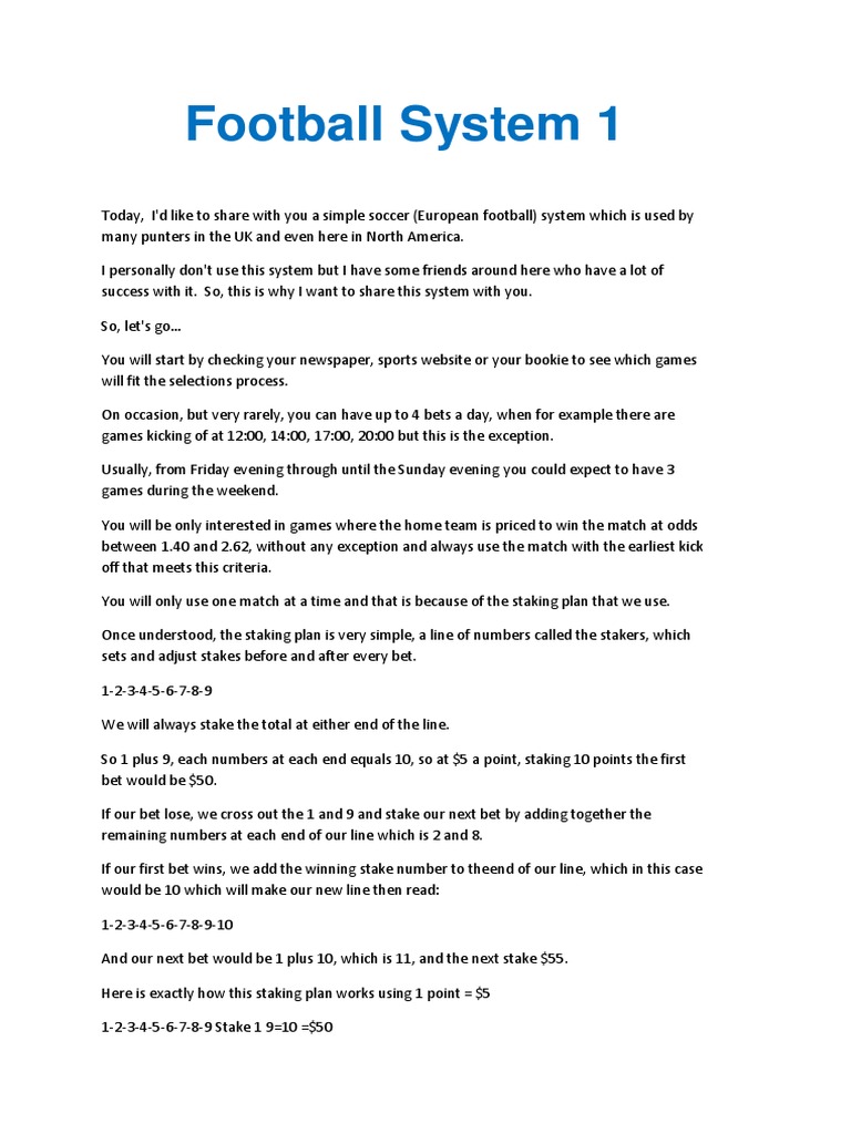 Soccer System 1 Betting Bank | PDF | Odds | Sports Betting