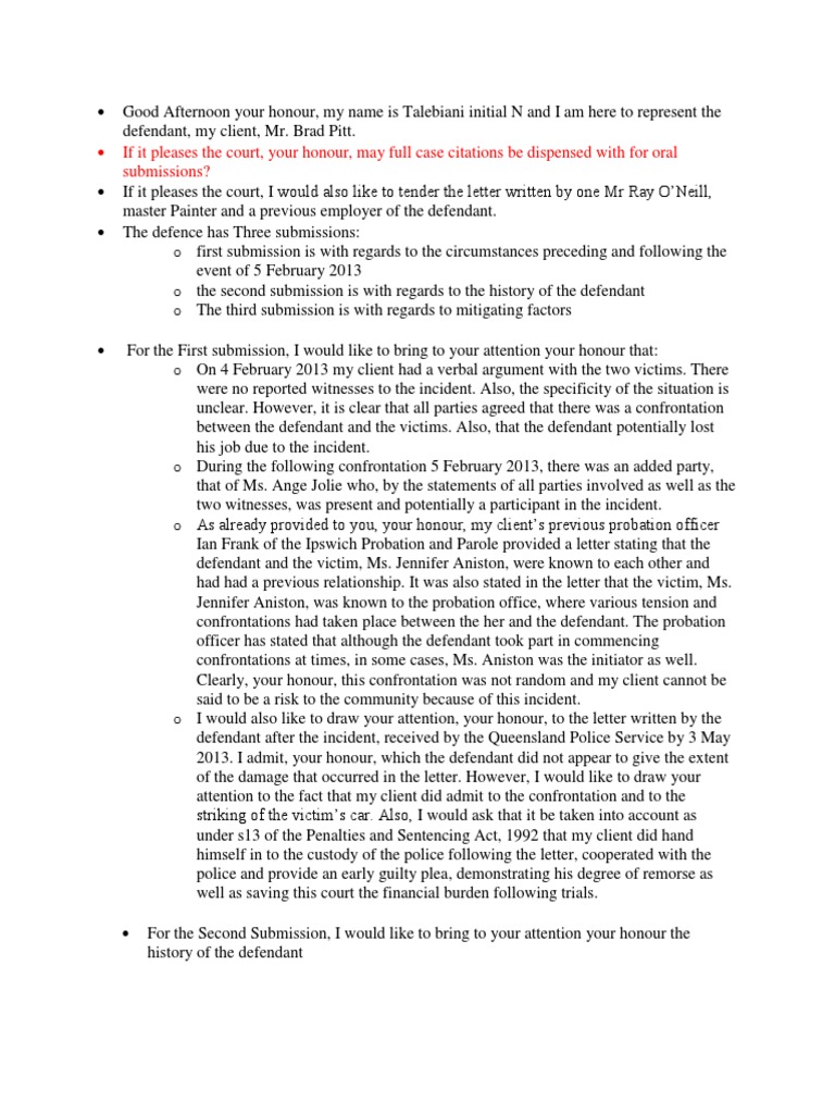 Brad Pitt Defense Case Submissions | PDF | Probation | Crime & Violence