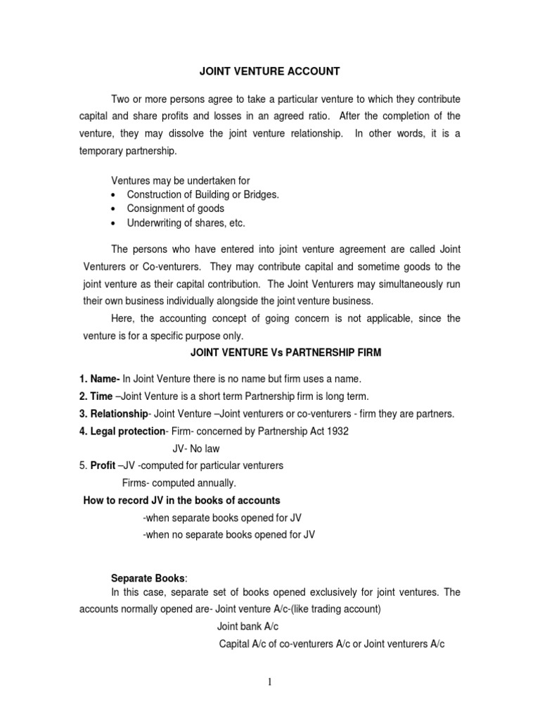 Joint Venture Accounting Explained | PDF | Partnership | Joint Venture