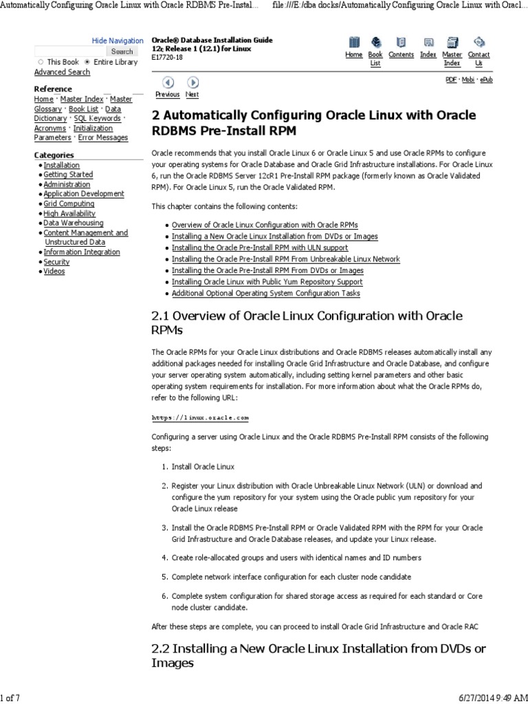 2 Automatically Configuring Oracle Linux With Oracle RDBMS Pre-Install ...