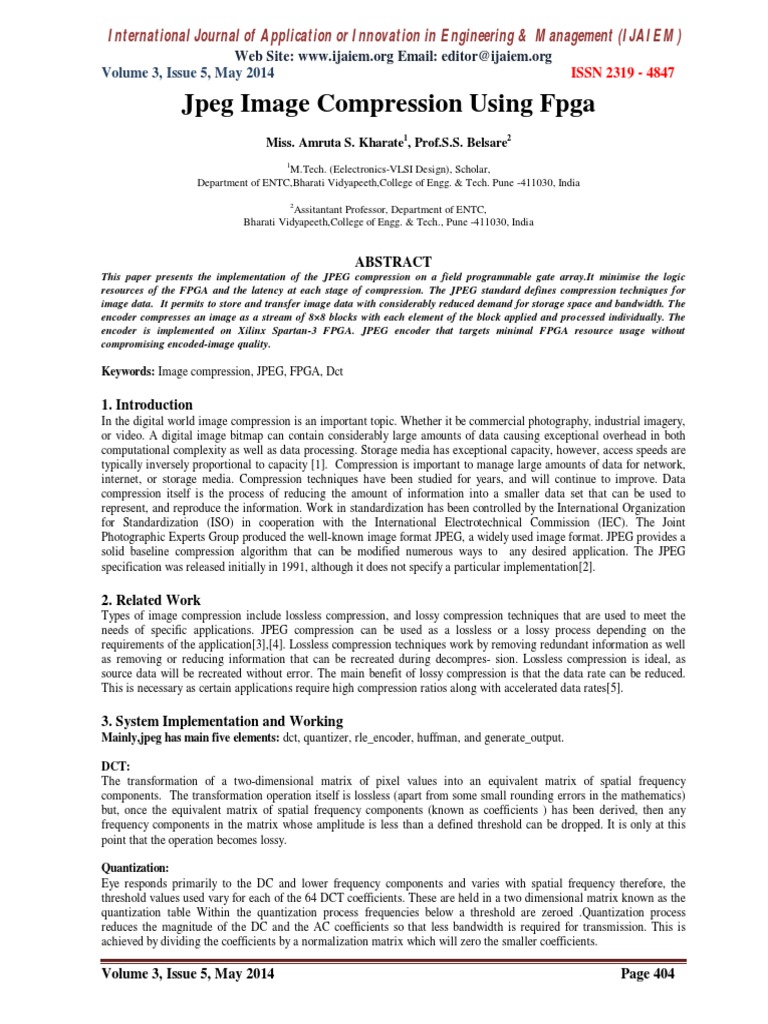 Jpeg Image Compression Using Fpga | PDF | Data Compression | Telecommunications Engineering