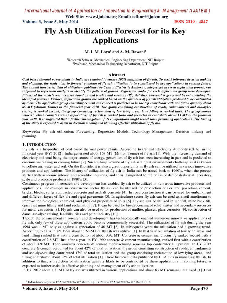 Fly Ash Utilization Forecast For Its Key Applications | PDF | Fly Ash ...