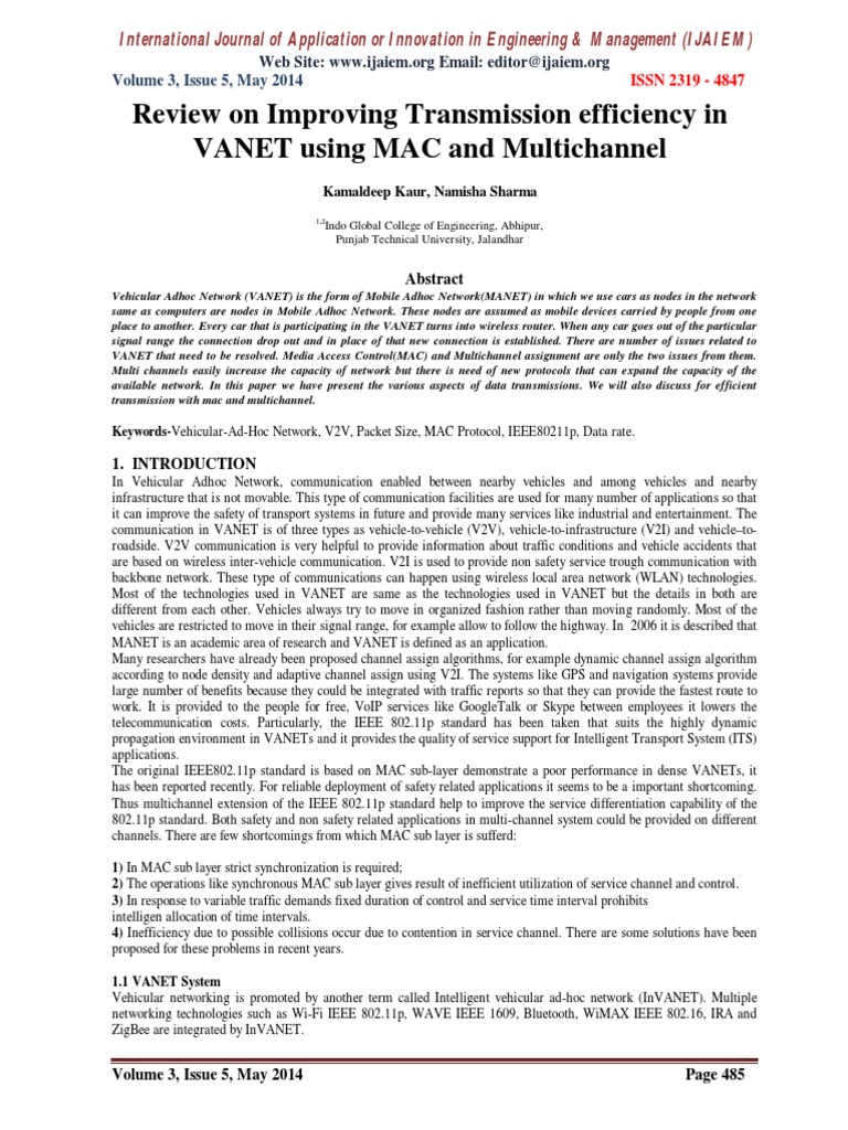 Review On Improving Transmission Efficiency in VANET Using MAC and Multichannel | PDF | Wireless ...