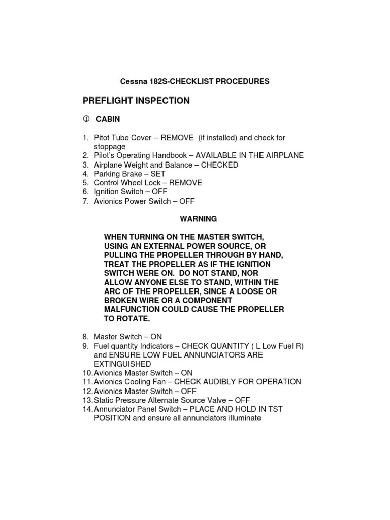 C182 Checklist | PDF | Flap (Aeronautics) | Throttle