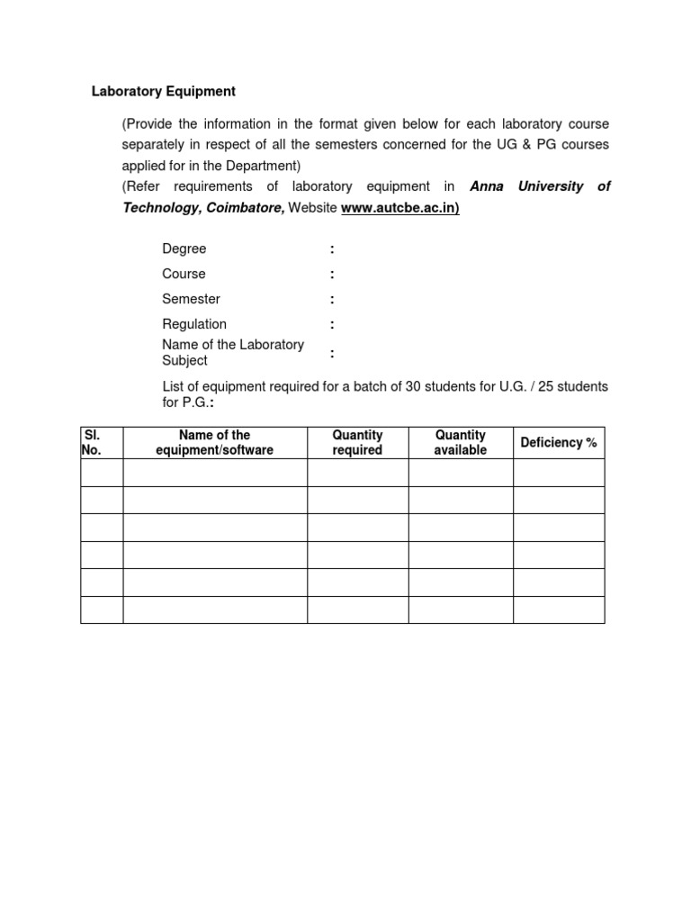Laboratory Equipment Requirements | PDF | Technology & Engineering