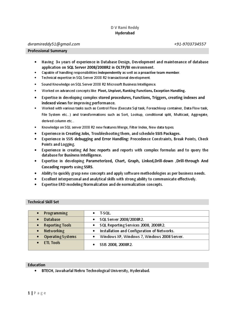 Rami Reddy (Msbi) Resume | PDF | Microsoft Sql Server | Databases