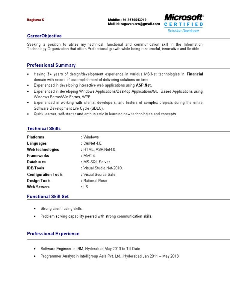3year Resume1 Format | PDF | Computing | Software