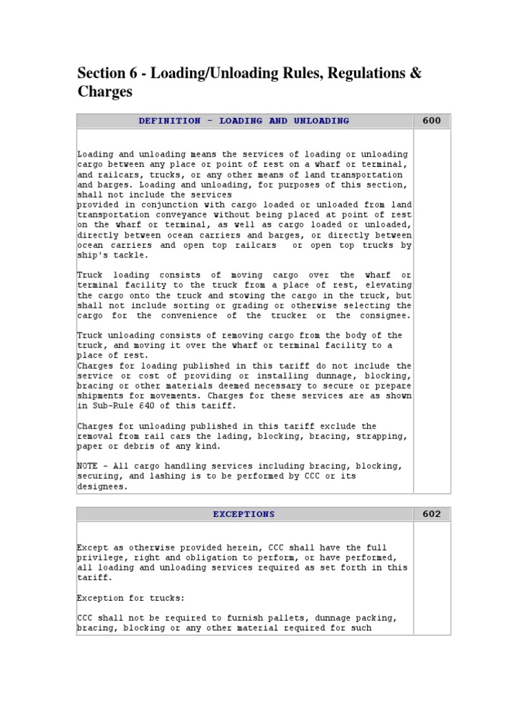 Section 6 - Loading/Unloading Rules, Regulations & Charges | PDF ...