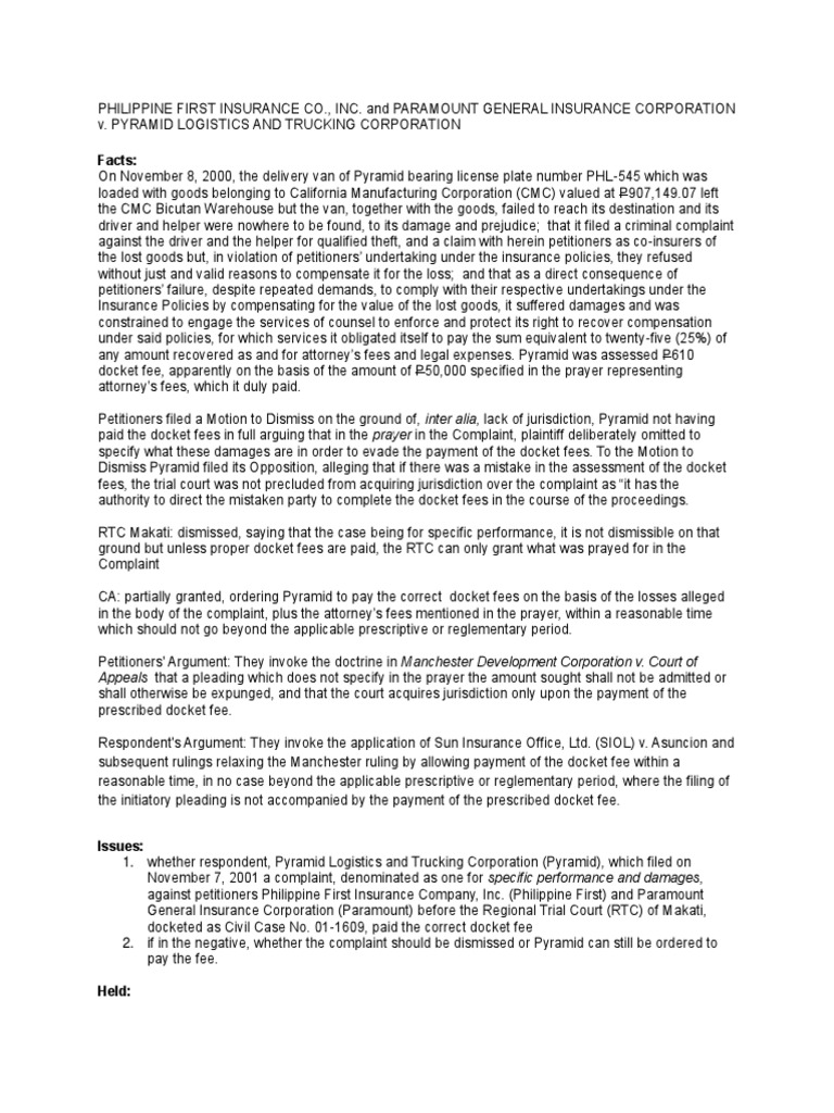 PHILIPPINE FIRST INSURANCE CO., INC. and PARAMOUNT GENERAL INSURANCE ...