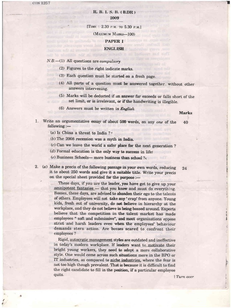 2009 RBI - Grade.b.phase 2.papers | Employment | Economies