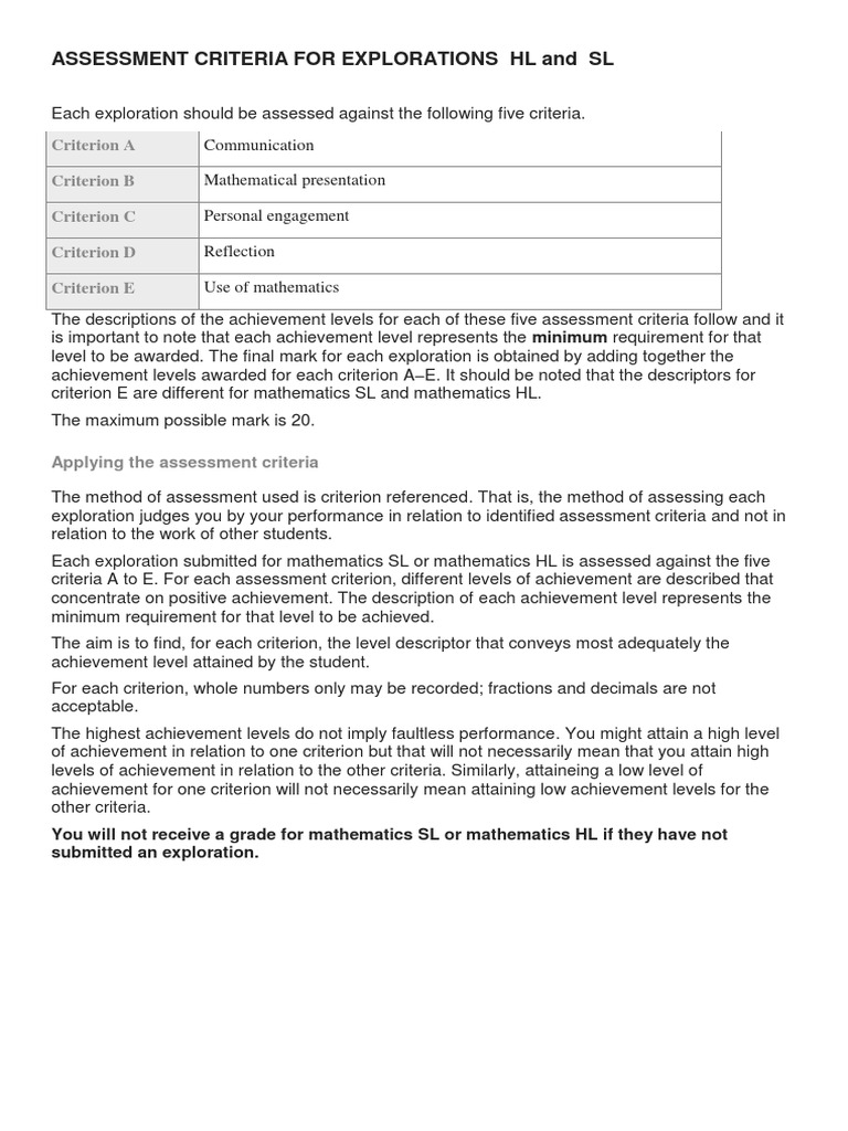 Assessment Criteria For Explorations HL and SL: Criterion A Criterion B ...