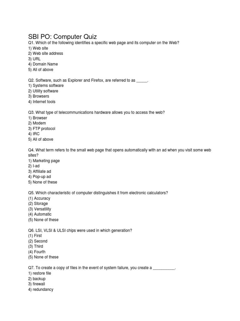 SBI PO: Computer Quiz | PDF | Computer Keyboard | World Wide Web