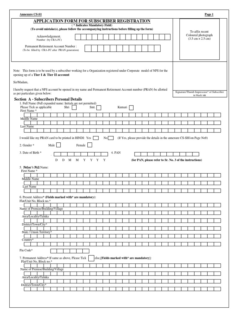 Form for Registratio of Subscribers CS S1 | Identity Document | Retirement