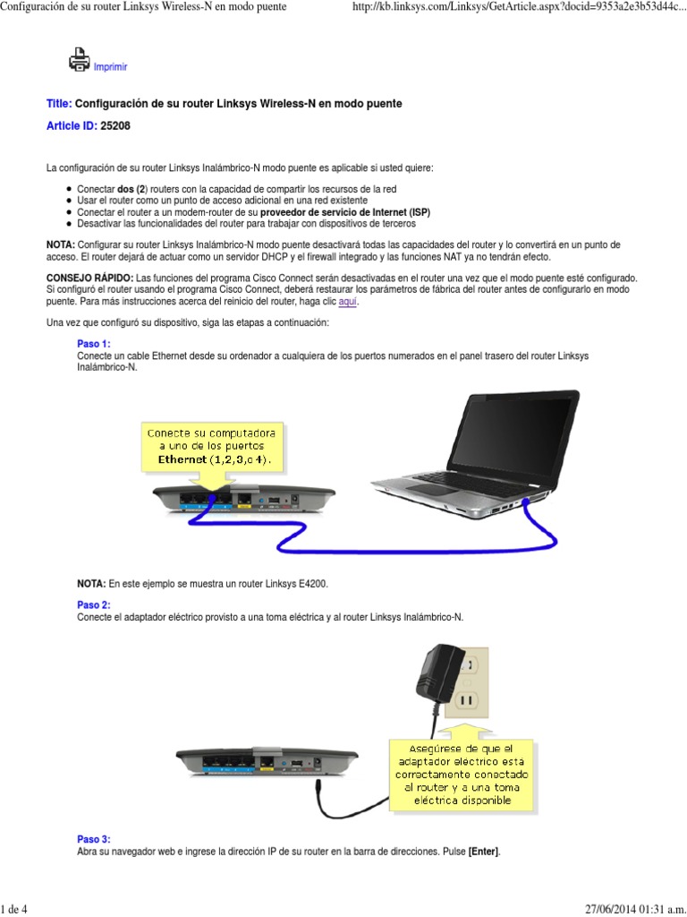 Configuración de Su Router Linksys Wireless-N en Modo Puente | Enrutador (Computación ...