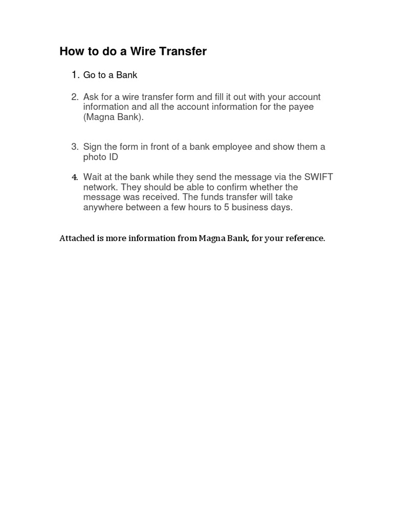 Wire Transfer Instructions Guide | PDF