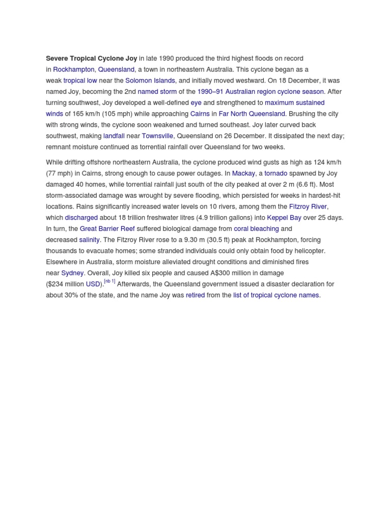 Cyclone Joy's Impact on Queensland | PDF