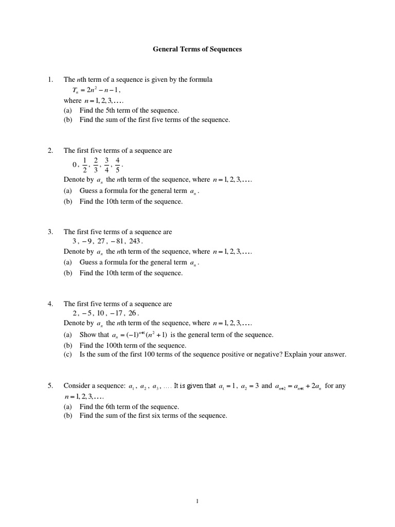 N N T N: General Terms of Sequences | PDF | Teaching Mathematics ...