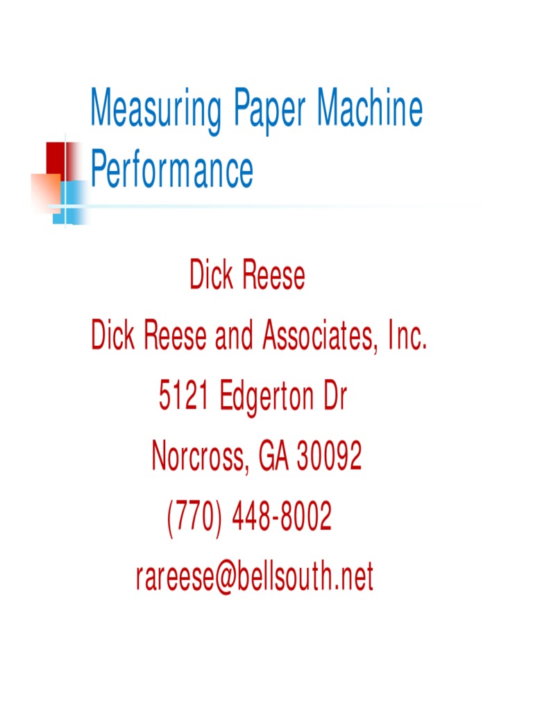 Measuring Paper Machine Performance | PDF | Paper | Pulp (Paper)
