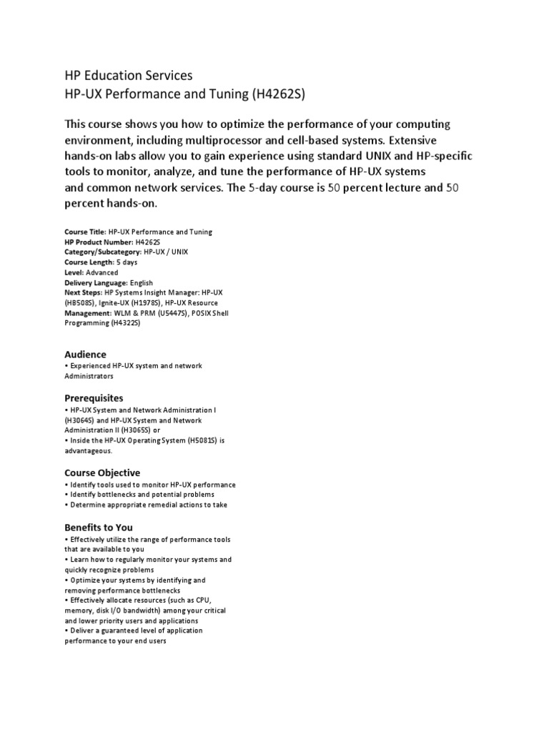 H4262S - HP-UX Performance and Tuning | PDF | Cpu Cache | Cache (Computing)
