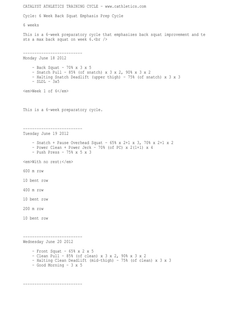 6 Week Back Squat Emphasis Prep Cycle | PDF
