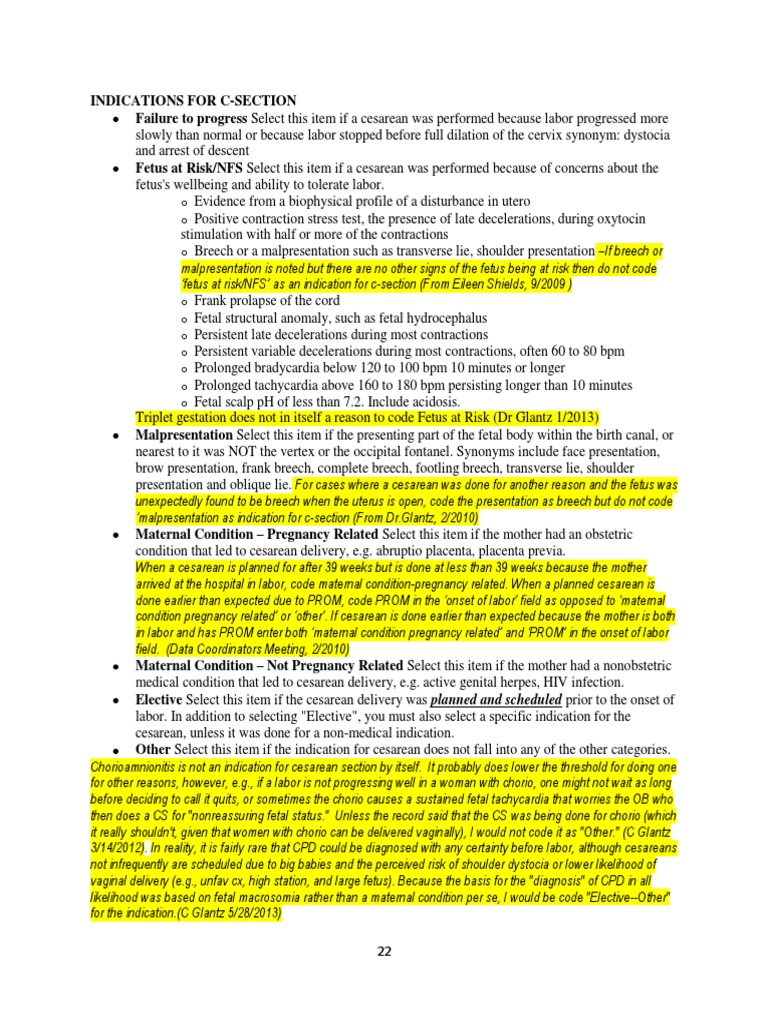 C-Section and Delivery Indications Guide | PDF | Caesarean Section ...