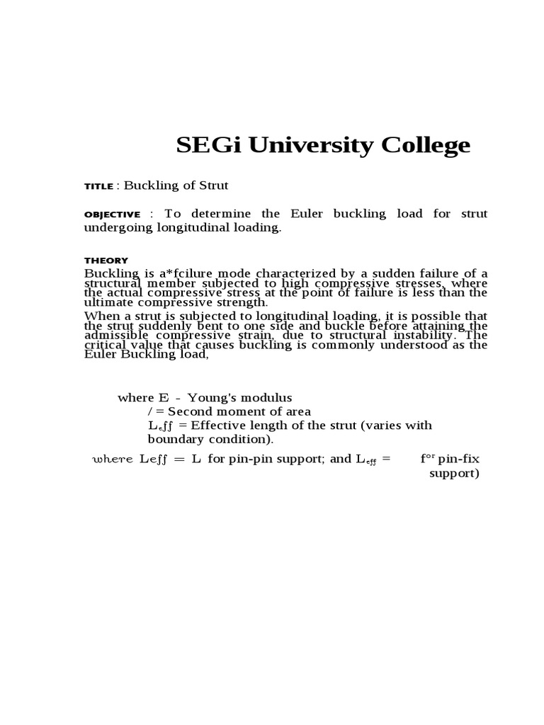 Experiment - Buckling of Strut | PDF | Buckling | Structural Load