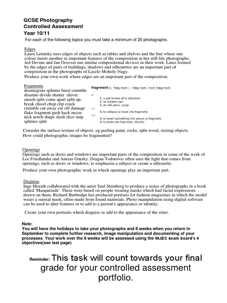 Gcse Photography Year 10 11 Project | PDF | Evaluation | Epistemology