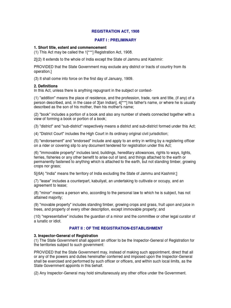 Registration Act, 1908 | PDF | Property | Mortgage Law