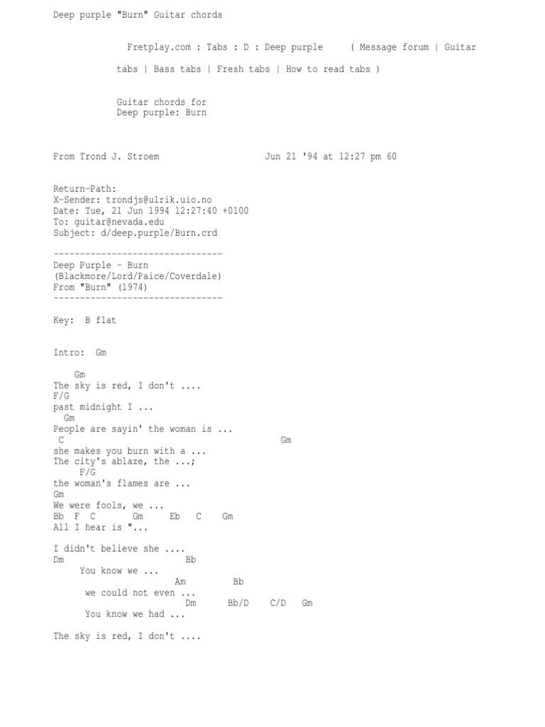 Deep Purple "Burn" Guitar Chords | PDF