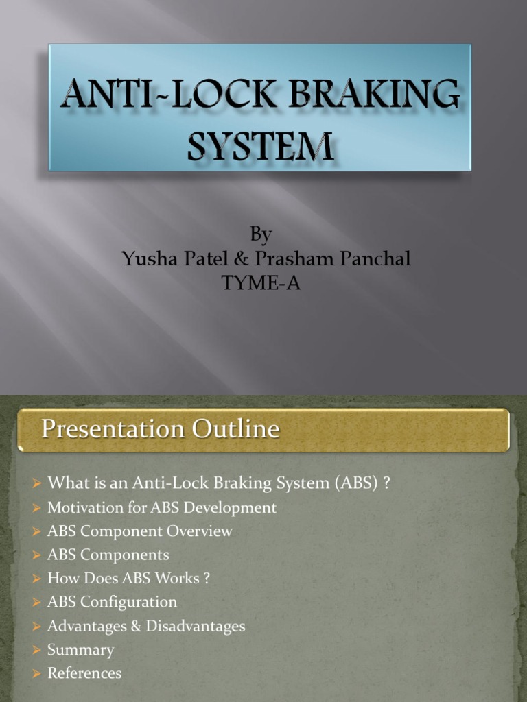 Abs Presentation Pdf Anti Lock Braking System Motor Vehicle
