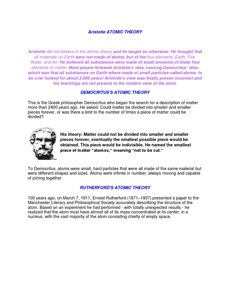 Aristotle Atomic Theory | PDF | Atoms | Atomic Nucleus