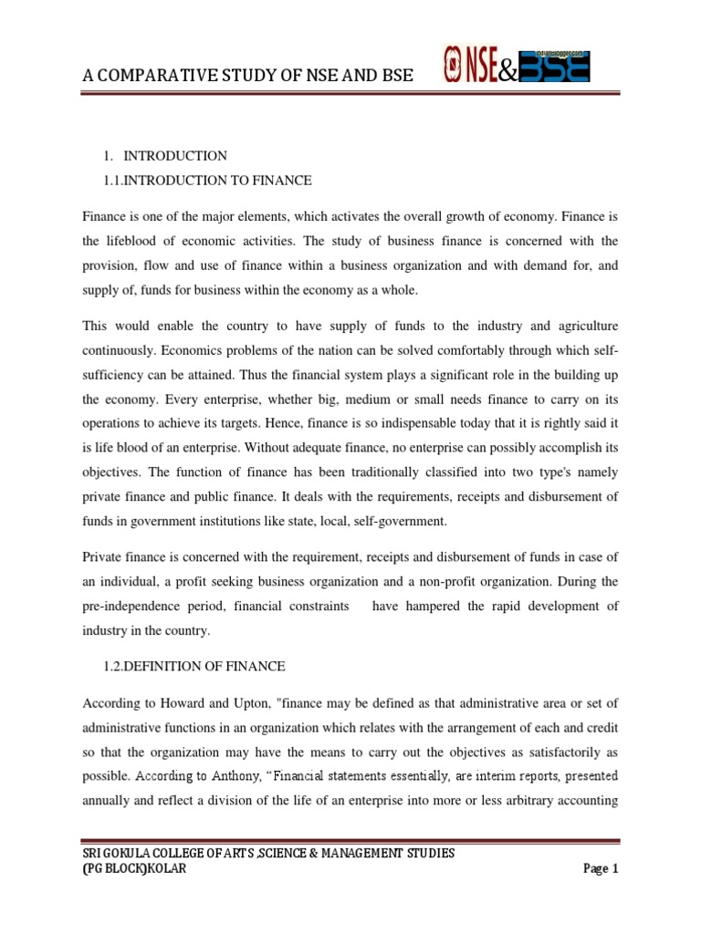 Comparative Study of NSE and BSE | PDF | Securities (Finance ...