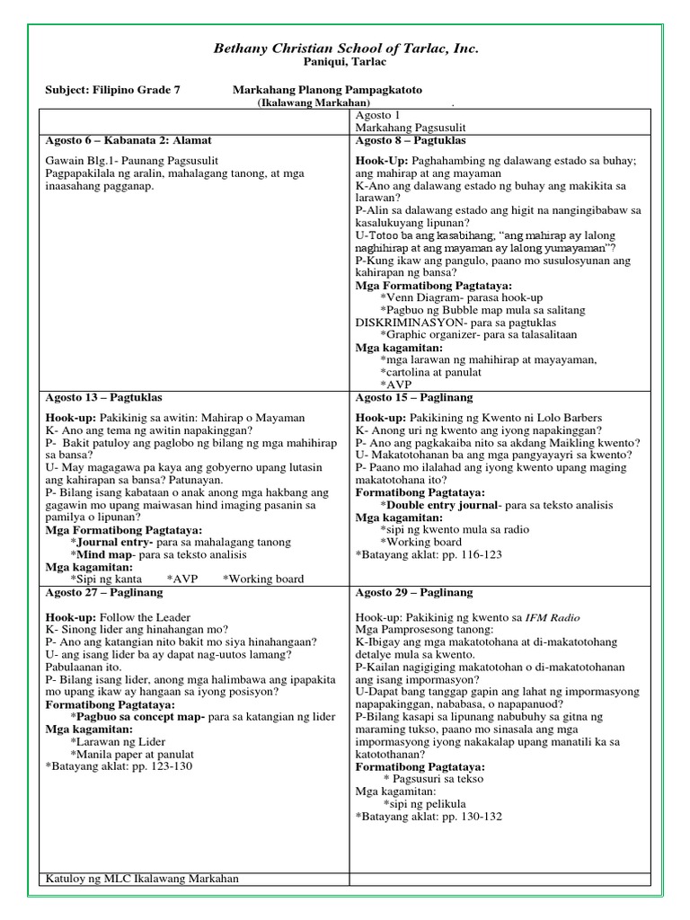 Revised MLC 2nd Quarter Filipino 7 | PDF