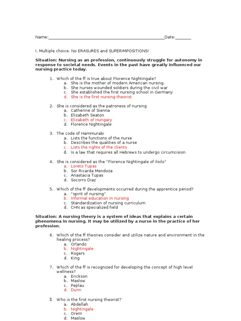 Name: Date: I. Multiple Choice. No ERASURES and SUPERIMPOSITIONS ...