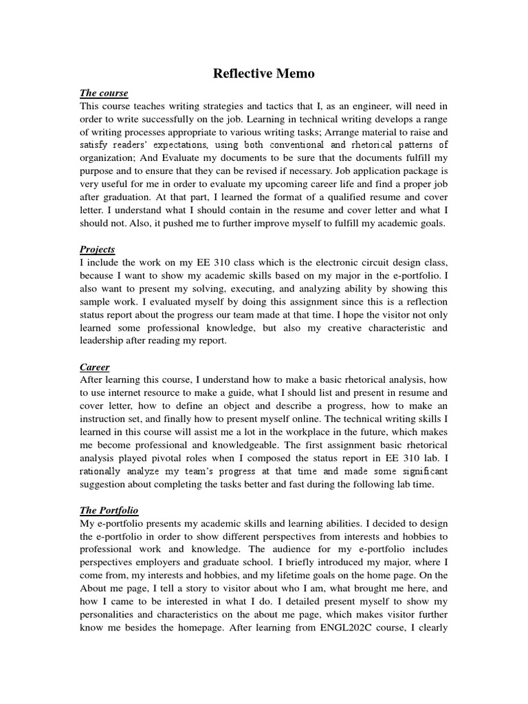 Reflective Memo | PDF | Résumé | Applied Psychology