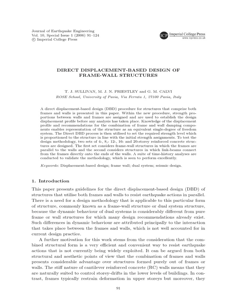 Direct Displacement-Based Design of Frame-Wall Structures-Sullivan, Priestley, Calvi-2006 | PDF ...