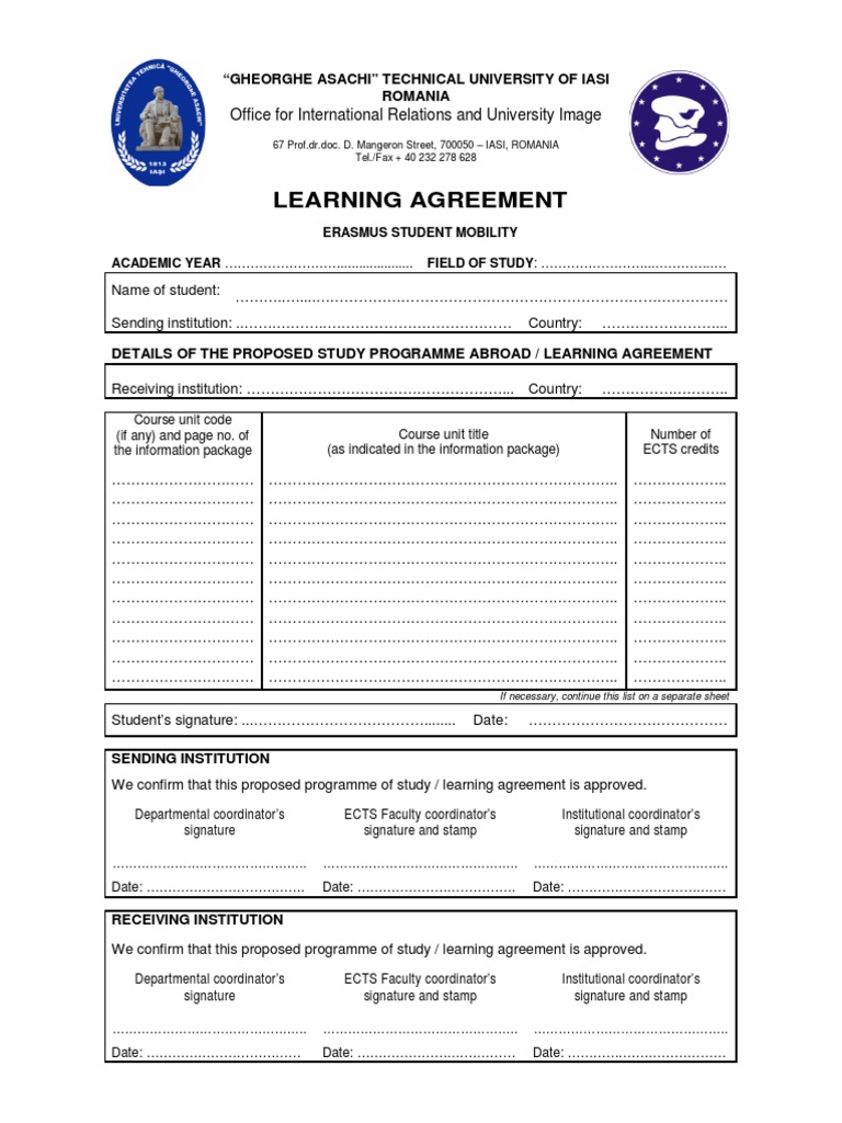 Erasmus Learning Agreement Template | PDF | Career & Growth | Technology & Engineering