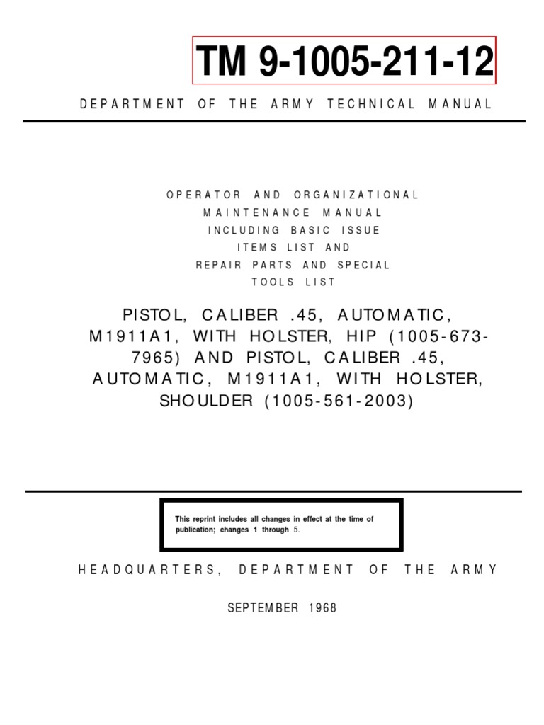 M1911A1 Operator Maintenance Manual | PDF | Military Technology ...