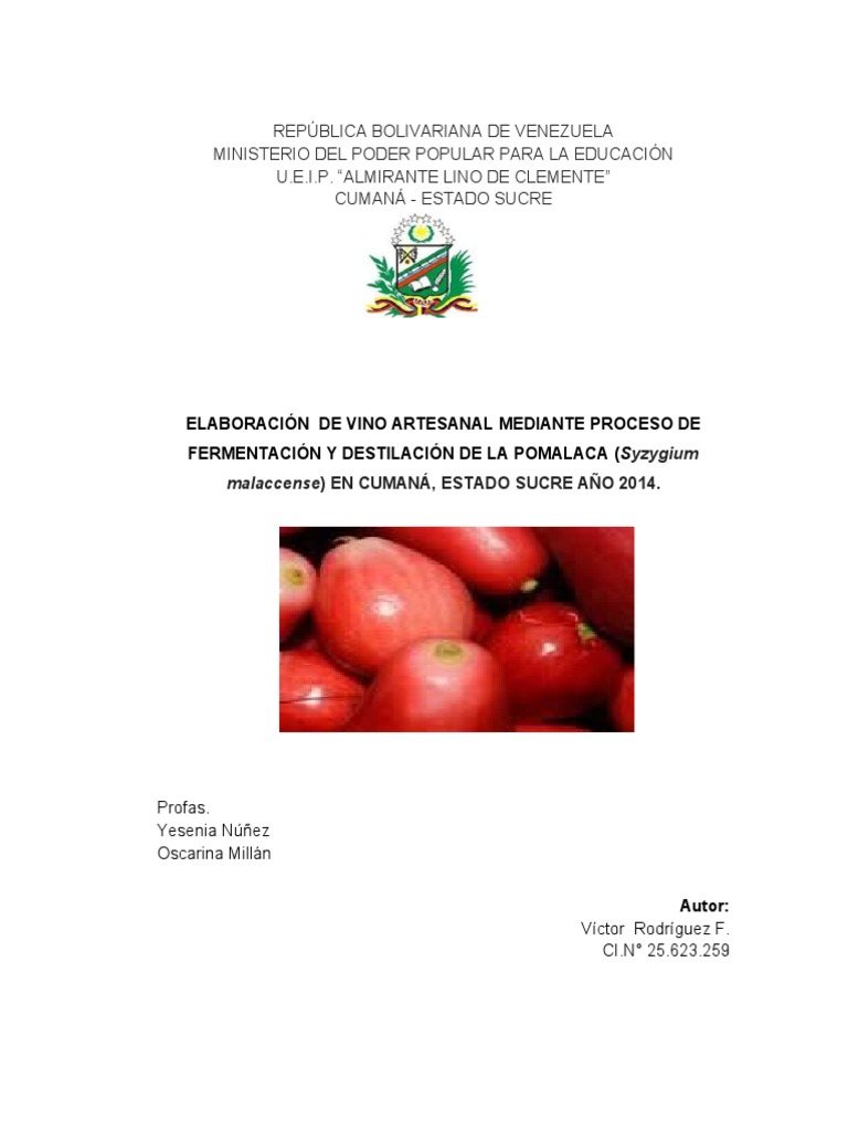 Proyect. Vino Pomalaca 2014 25062014 | PDF | Vino | Levadura