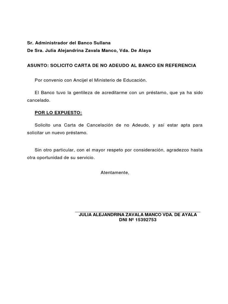 Carta de No Adeudo