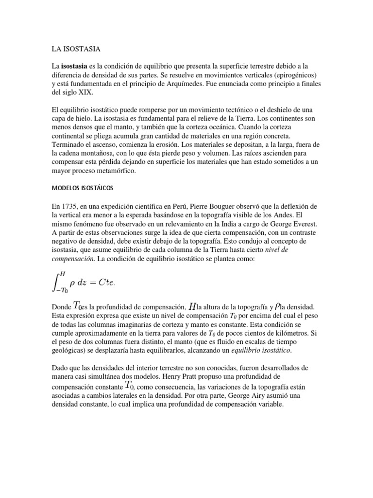 Isostasia: Equilibrio y Modelos Terrestres | PDF | Geología | Física ...