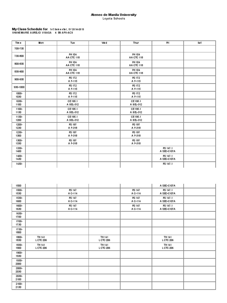Ateneo Class Schedule SY 2014-2015 | PDF | Business | Science & Mathematics