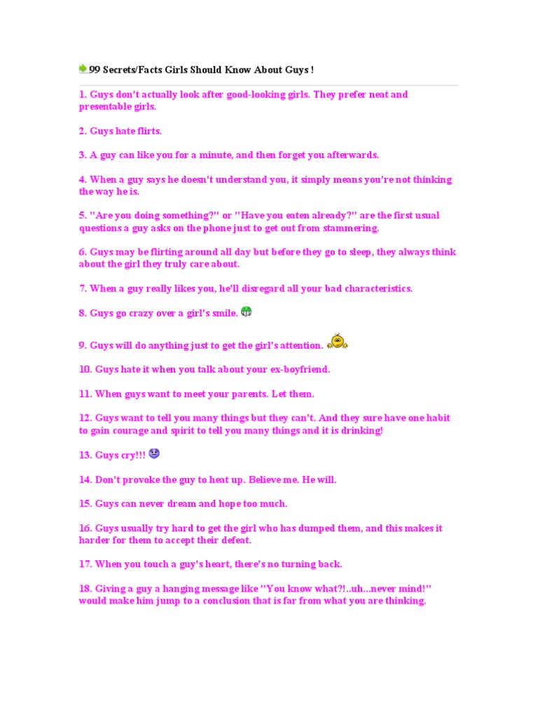 99 Secrets/Facts Girls Should Know About Guys ! | PDF
